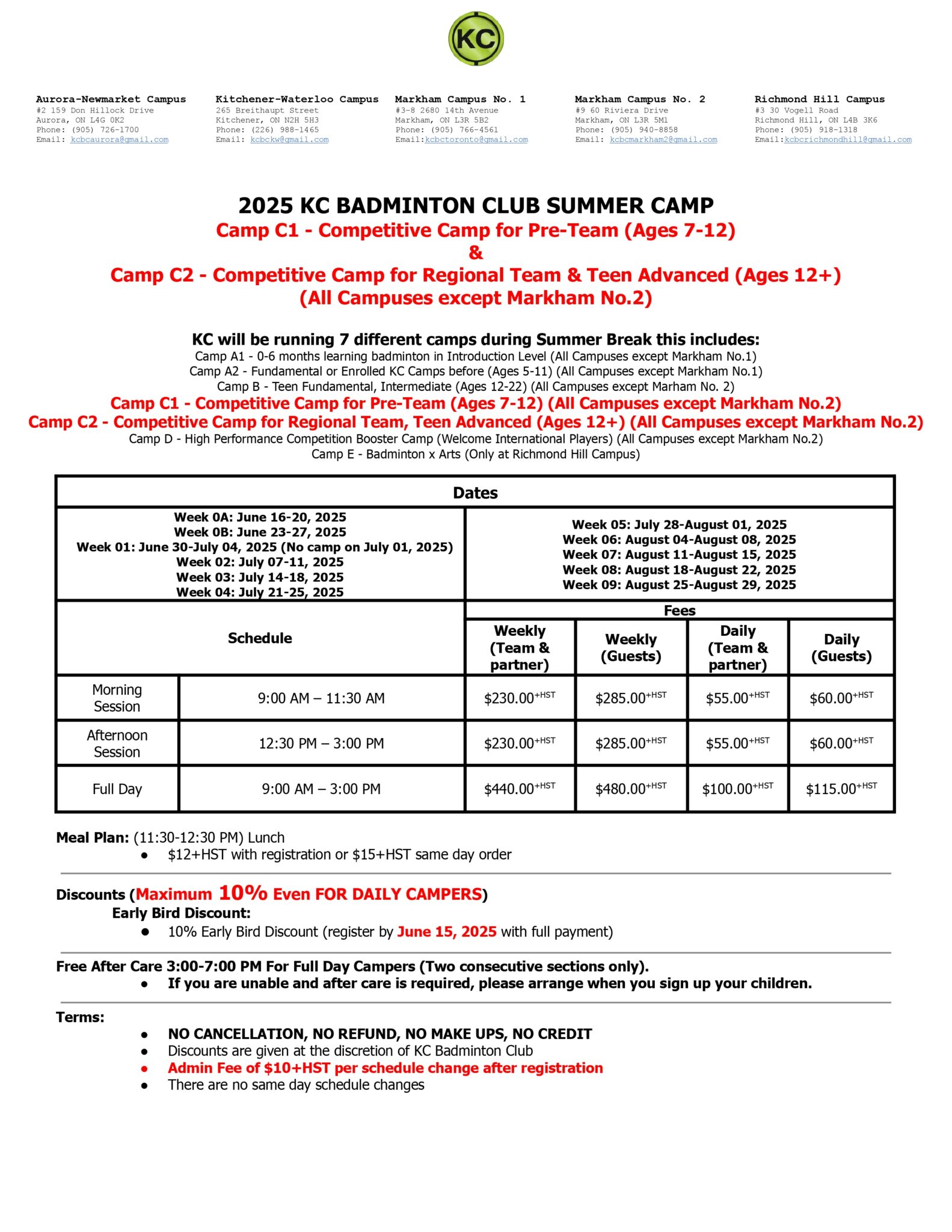 2025 Summer Camp Information – KC Badminton Club